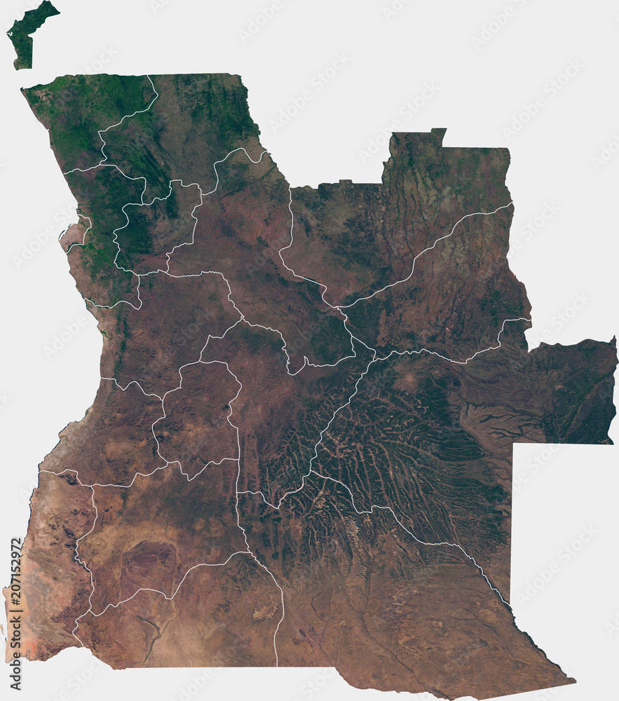 Large (31 MP) satellite image of Angola with internal (provinces ...