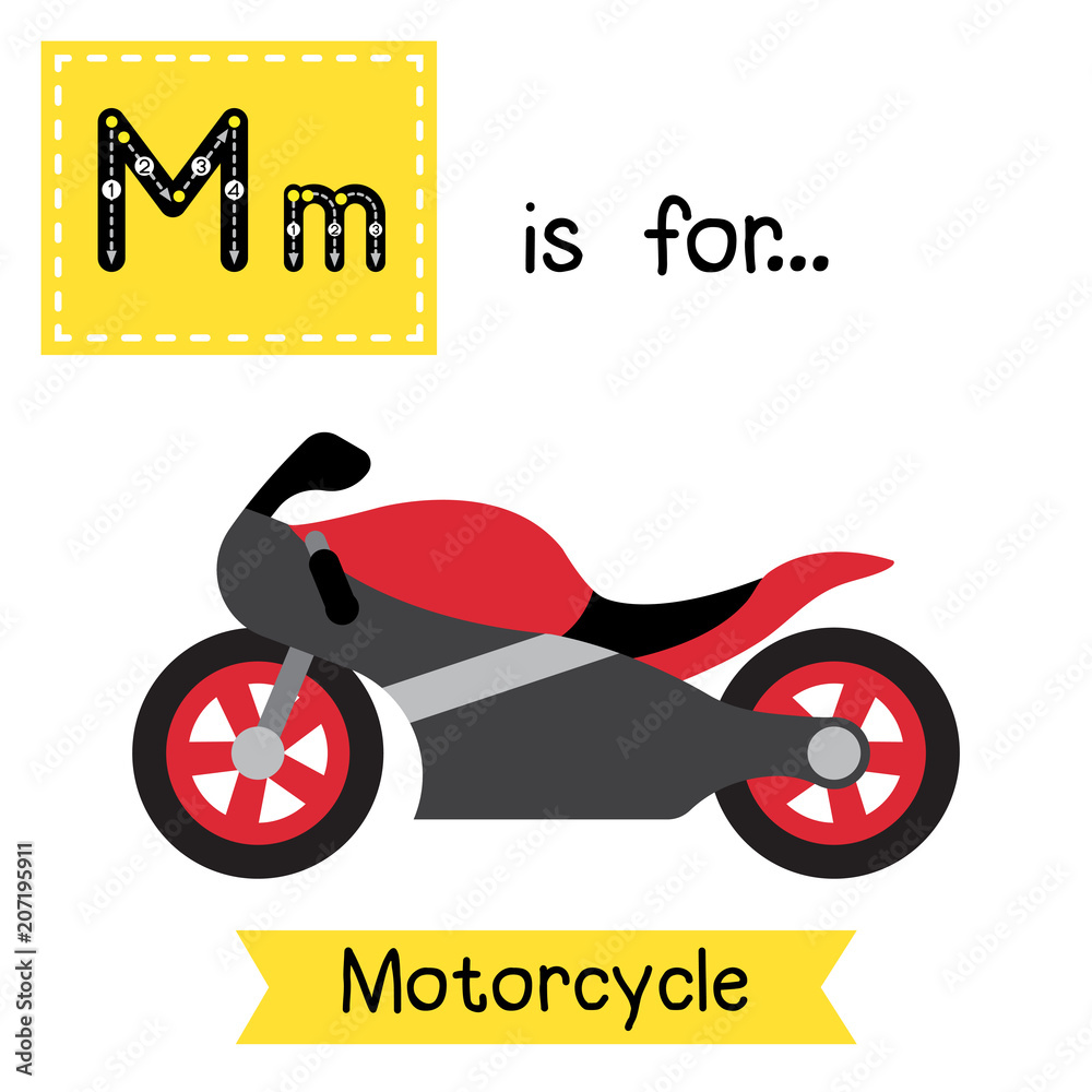 Letter M cute children colorful transportations ABC alphabet tracing ...
