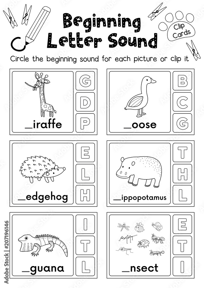 Vetor Clip cards matching game of beginning letter sound G, H, I for ...