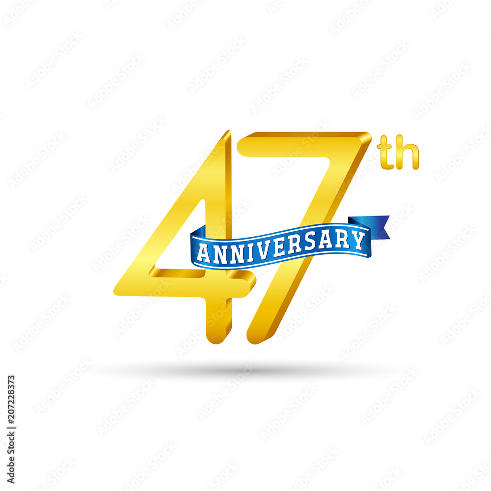 47th golden Anniversary logo with blue ribbon isolated on white ...