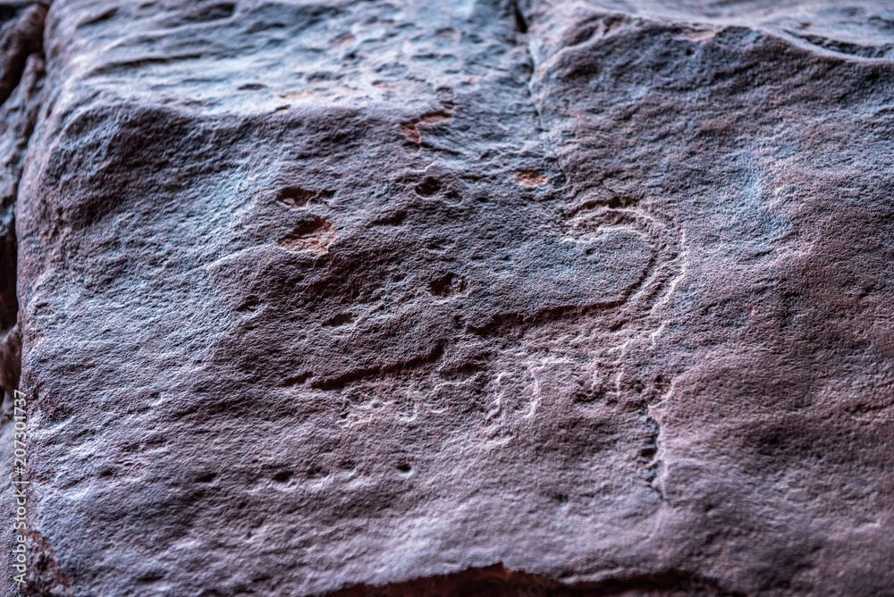 Nabatean and Thamudic inscriptions on rock in Wadi Rum desert Stock ...
