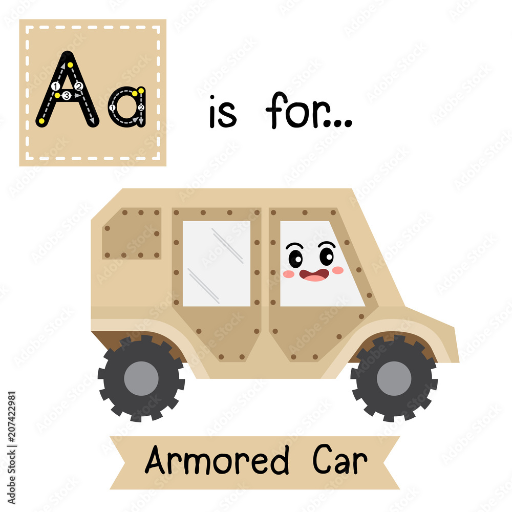 Letter A cute children colorful transportations ABC alphabet tracing ...