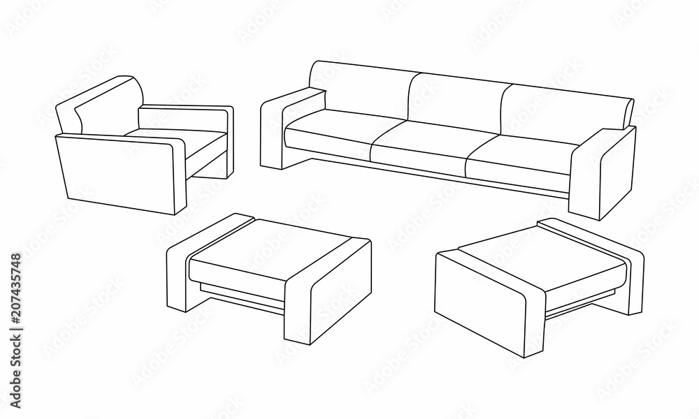 Set of modern sofa icon design for living room. Elements outline ...