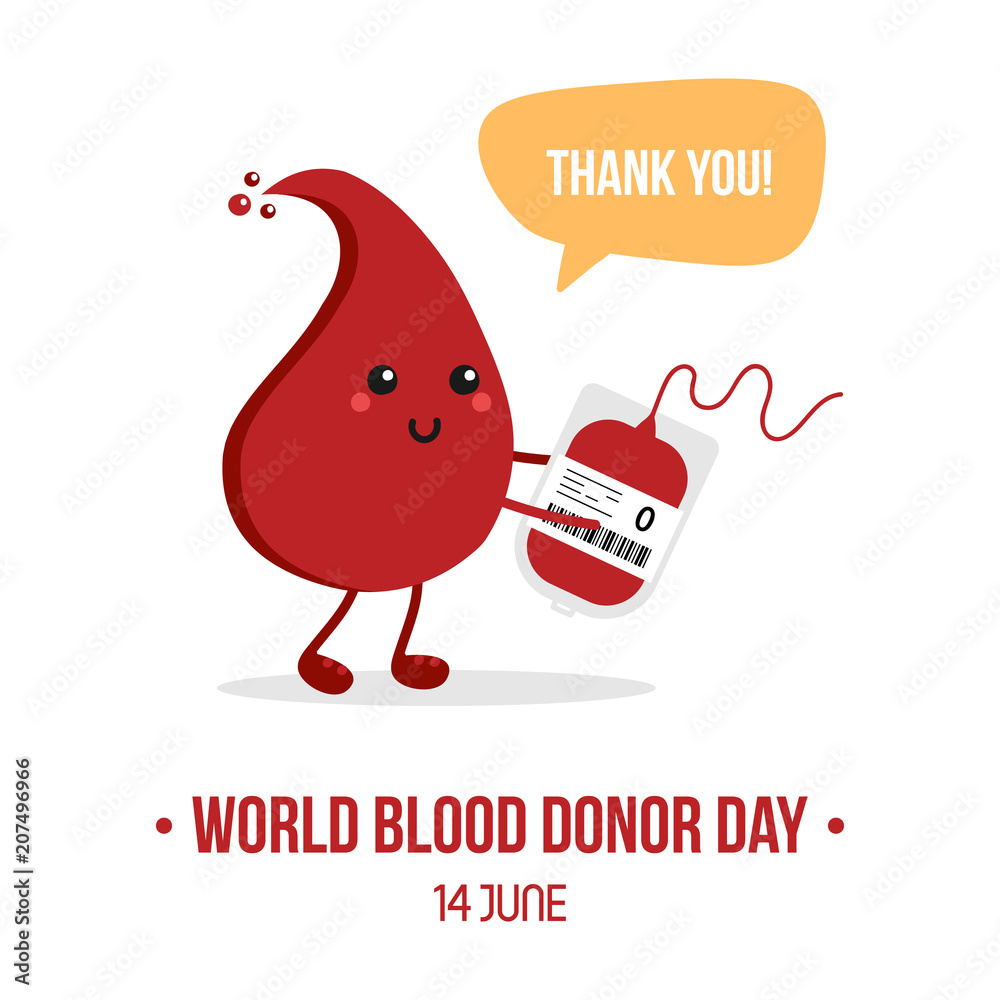 Vector illustration for World Blood Donor Day with cute cartoon blood ...