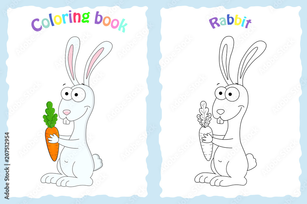 Coloring book page for preschool children with colorful rabbit Stock ...