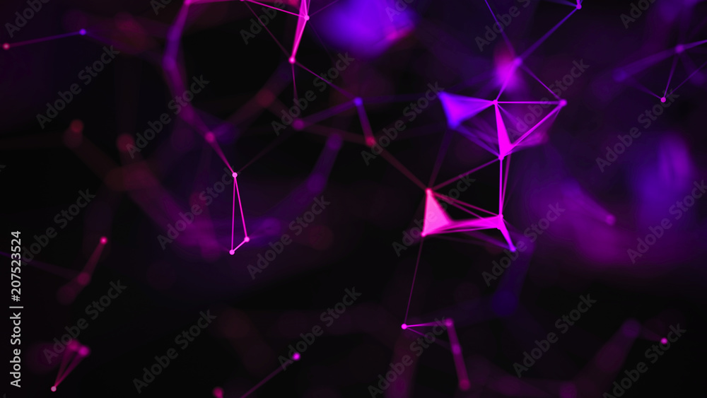 Abstract purple background with connecting dots and lines. Structure and communication. Plexus ...