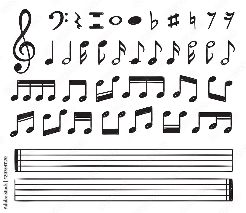 Music notes collection. Hand drawn music notes isolated on white ...