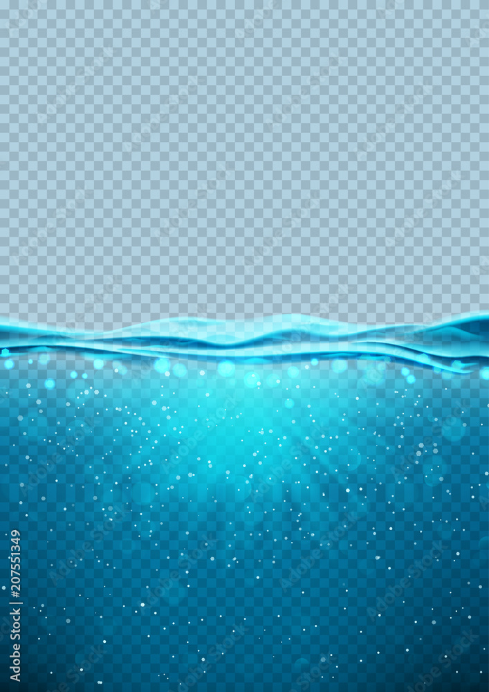 Transparent underwater blue ocean vertical banner. Vector illustration ...