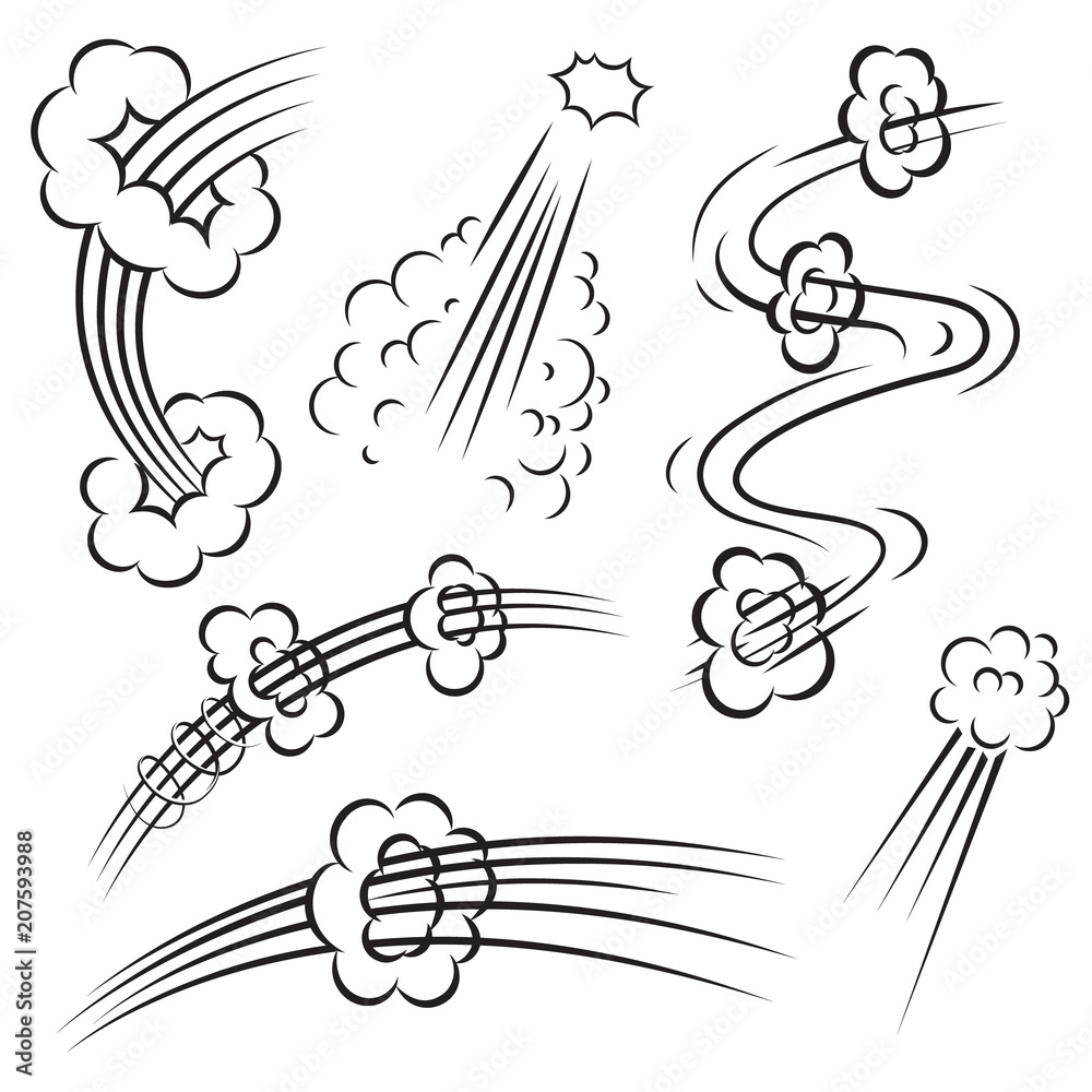 Set of comic style action effects, speed lines on white background ...