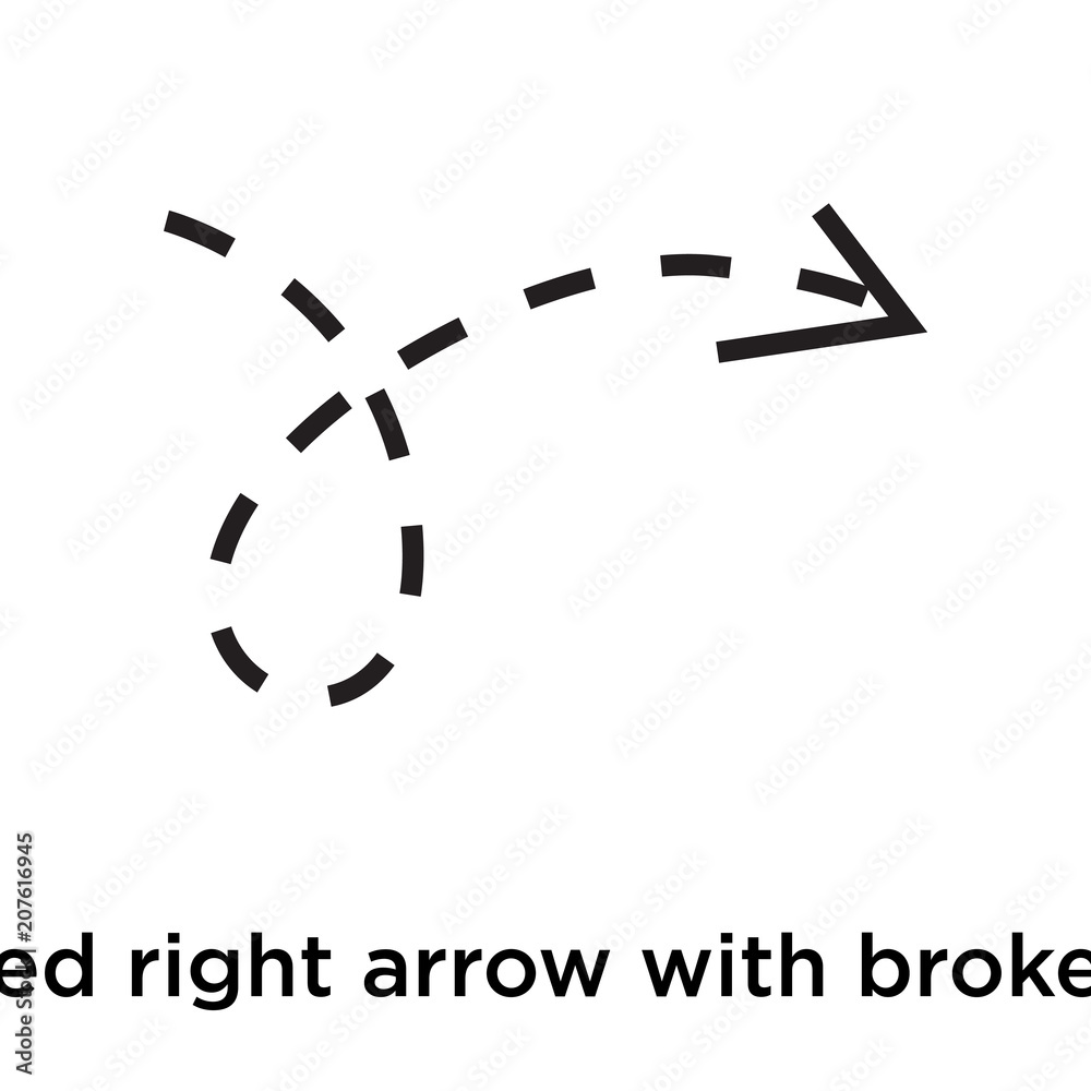 Rotated right arrow with broken line icon vector sign and symbol isolated on white background ...
