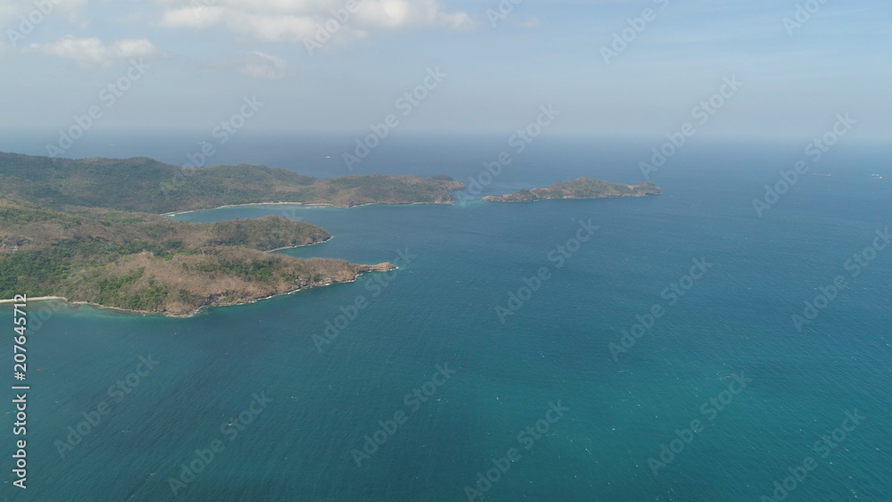 Aerial view of coast with beaches, island Limbones, lagoons and coral ...