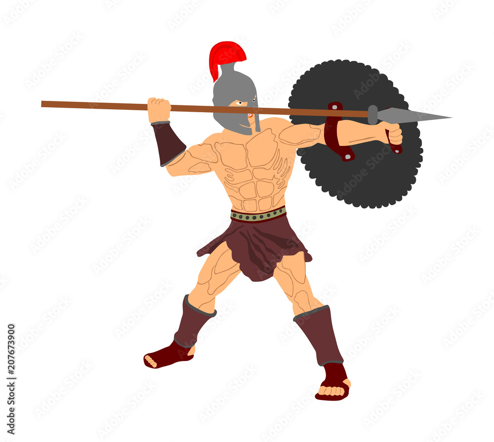 Roman legionary soldier in battle with shield and spear vector ...