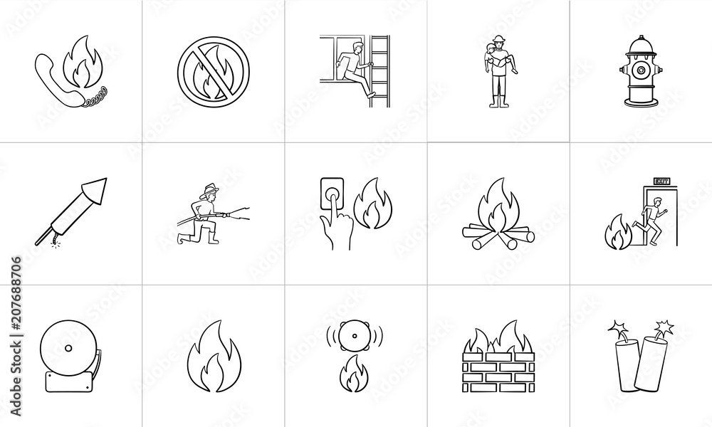 Fire outline doodle icon set for print, web, mobile and infographics ...