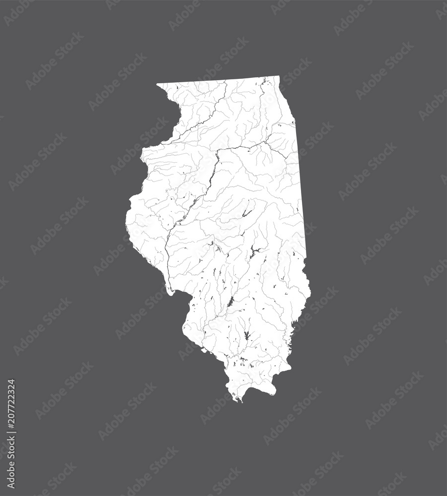 U.S. states - map of Illinois. Rivers and lakes are shown. Please look ...
