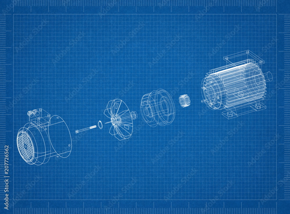 electric motor Architect blueprint Stock Illustration | Adobe Stock