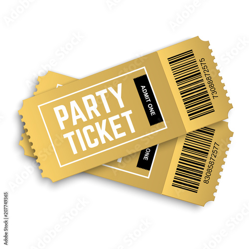 Two Couple Vector Golden Party Tickets Isolated On White Background 
