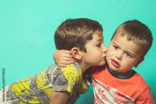 Two brother boys kissing each other. Two kids kissing each other - Buy ... Two brother boys kissing each other. Two kids kissing each other - Buy ...