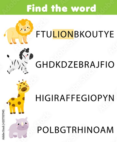 Educational game for children. Word search puzzle kids activity ...