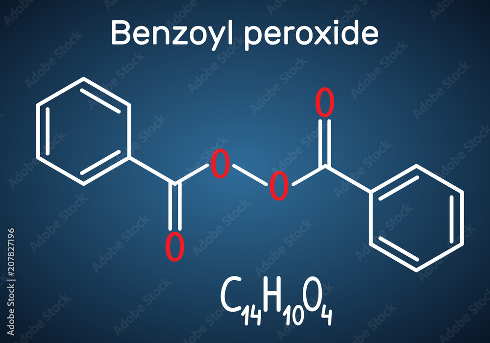 Benzoyl peroxide (BPO) molecule. Structural chemical formula and ...