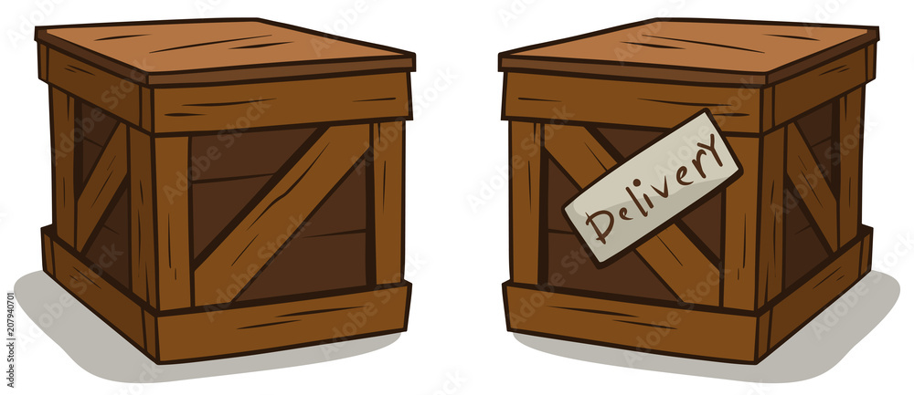 Cartoon wooden delivery box crate vector set Stock Vector | Adobe Stock