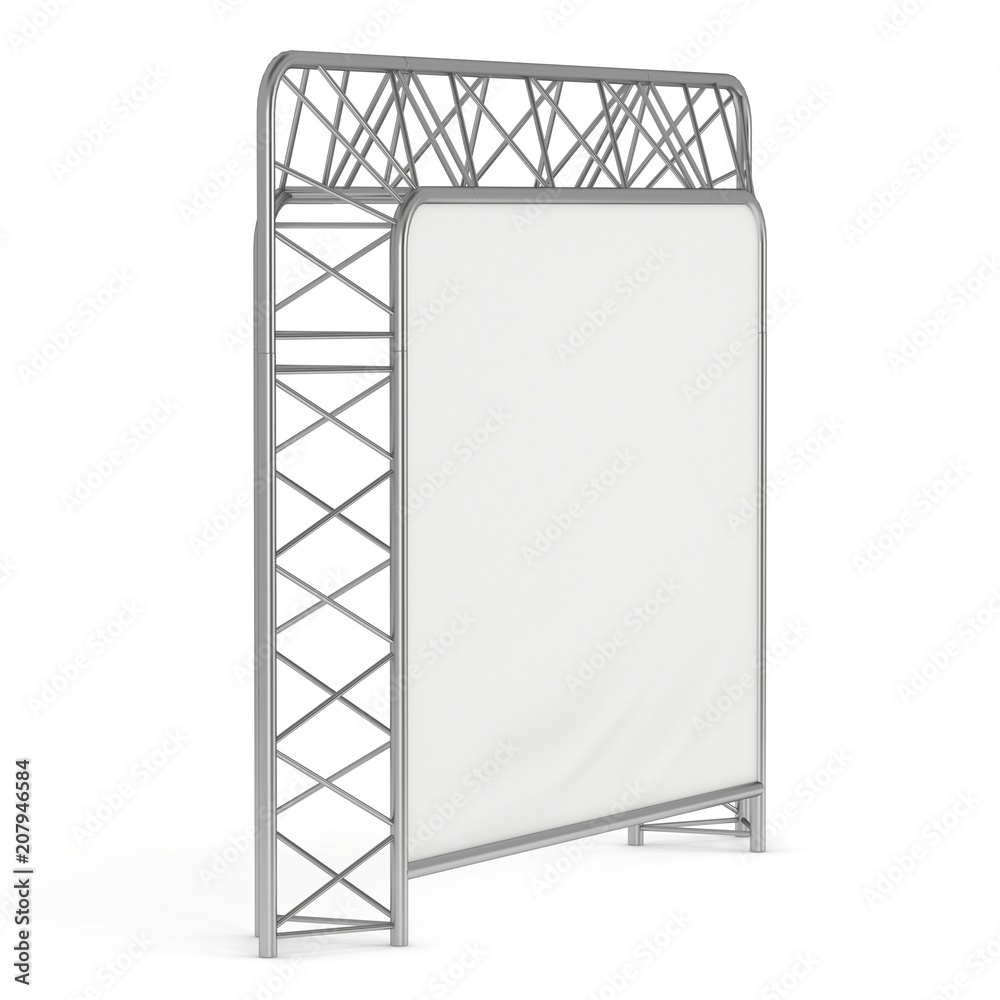 Steel truss girder element banner construction. 3d render press wall ...
