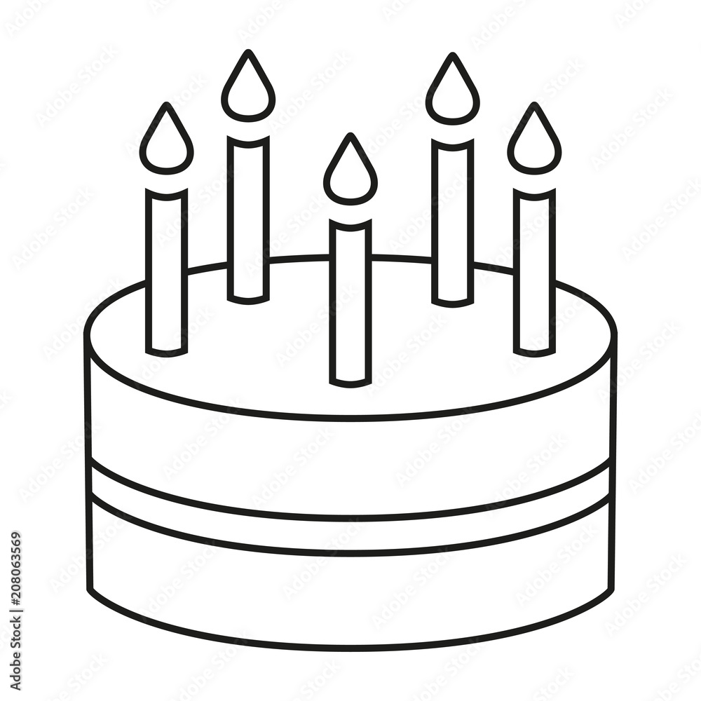 Line art black and white birthday cake 5 candles Stock Vector | Adobe Stock