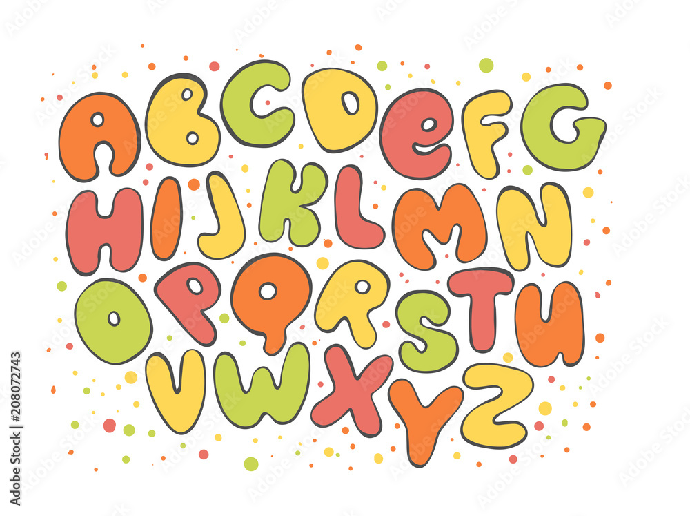 abc bright english alphabet. Colorful Letter. Cartoon kids font for ...