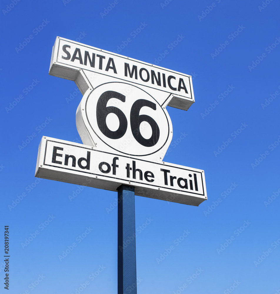 ROUTE 66, END OF THE TRAIL, ROAD SIGN IN SANTA MONICA PIER, LOS ANGELES ...