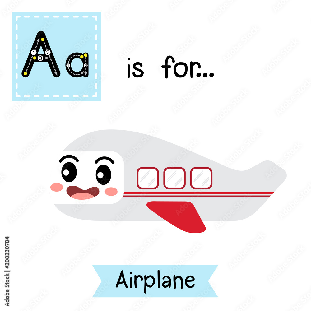 Letter A cute children colorful transportations alphabet tracing ...