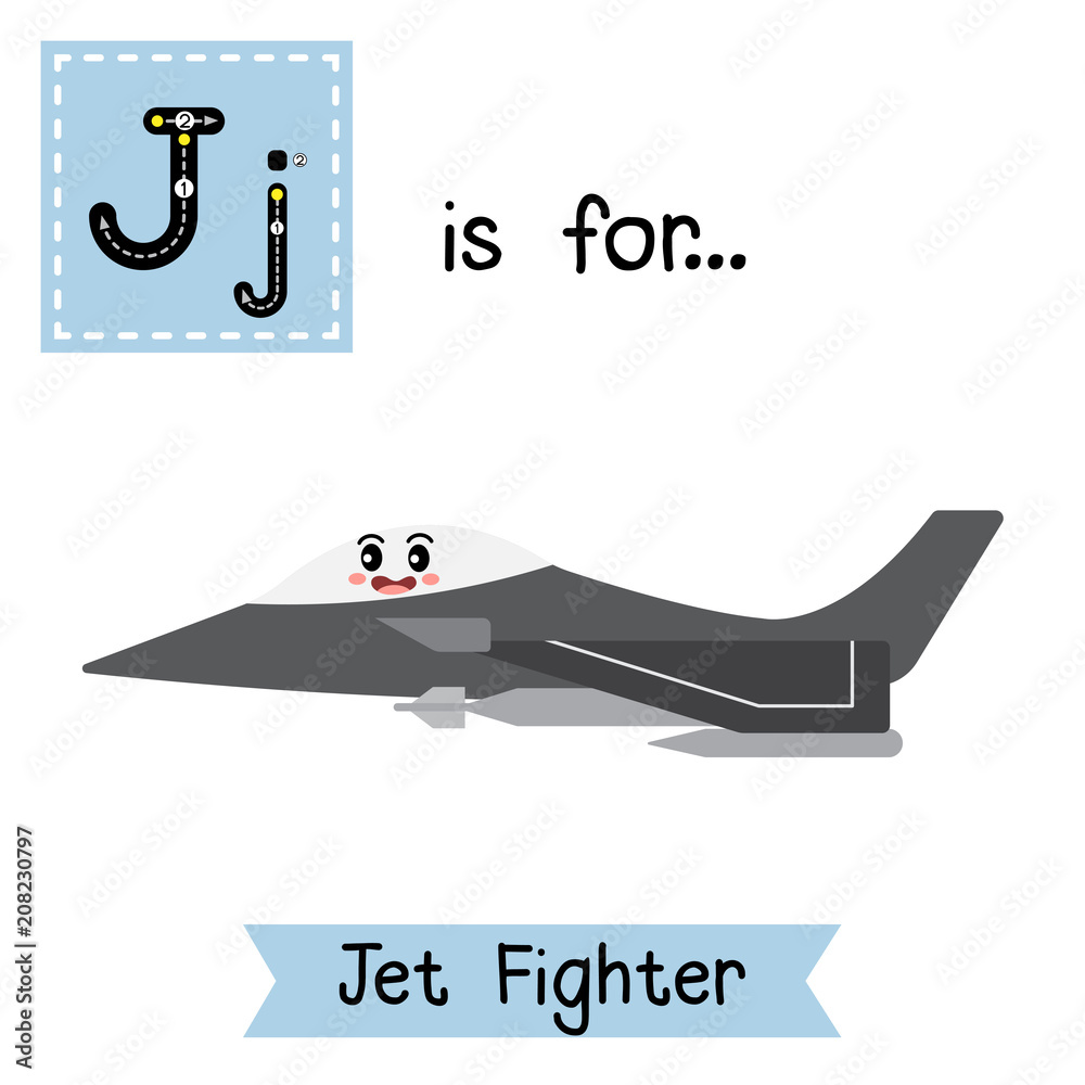 Letter J cute children colorful transportations ABC alphabet tracing ...