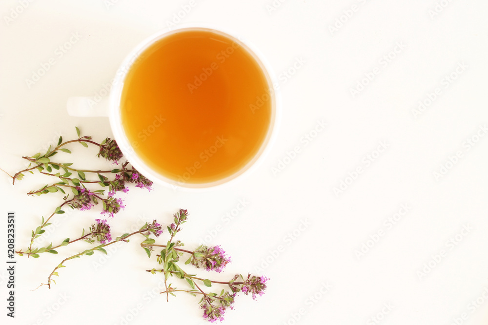 Thymus pulegioides tea and leaves. Tea is effective during diseases of ...