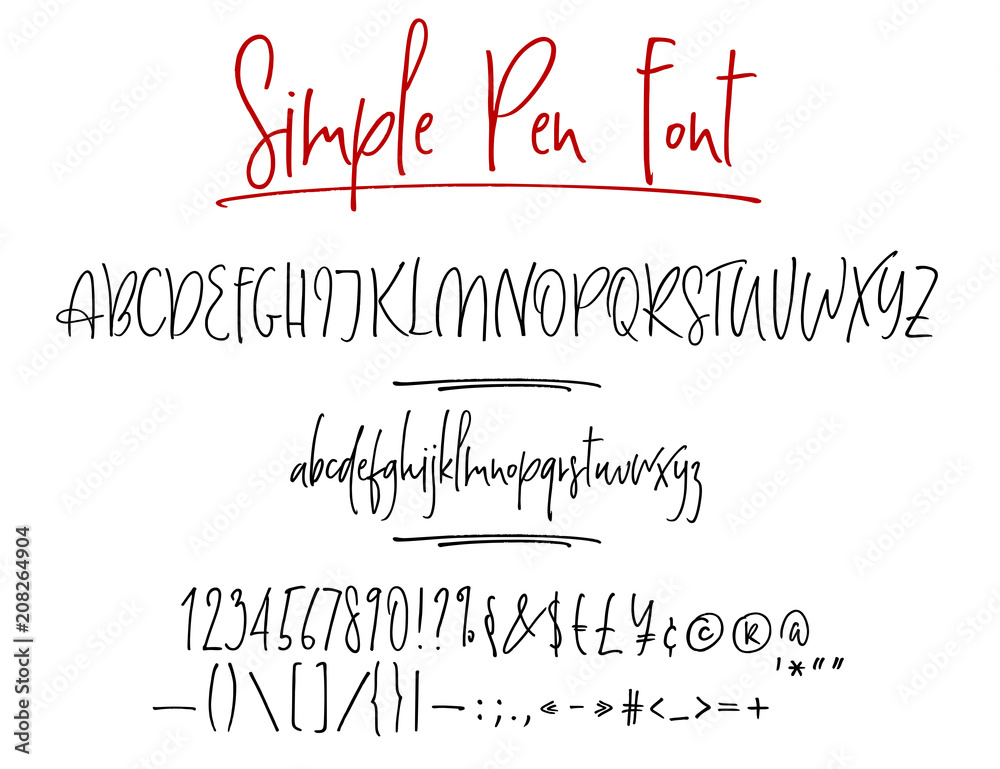 Ballpen lettering vector alphabet with numbers and punctuation. Modern calligraphy, handwritten ...