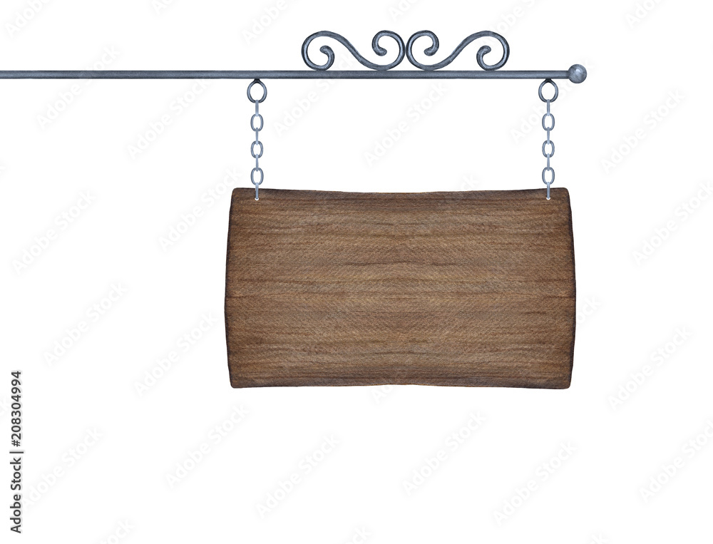 Illustration Stock Old wooden outdoor sign with metal chain and ...