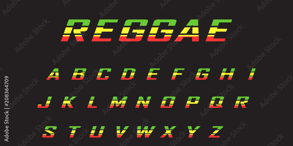 reggae color font. Jamaica style ABC letters vector illustration Stock ...