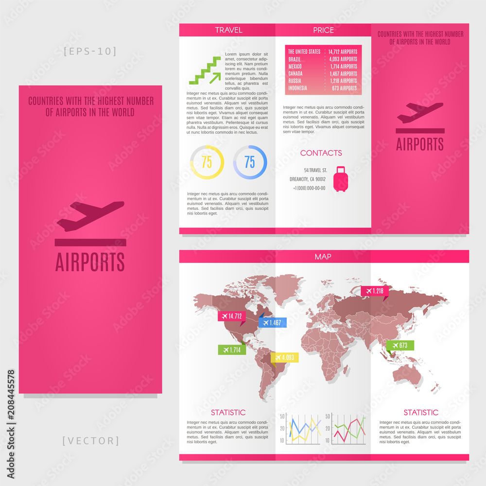 Tri-fold world map brochure template. Countries with the highest number ...