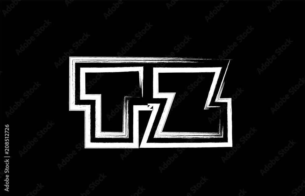 grunge black and white alphabet letter combination tz t z logo icon ...
