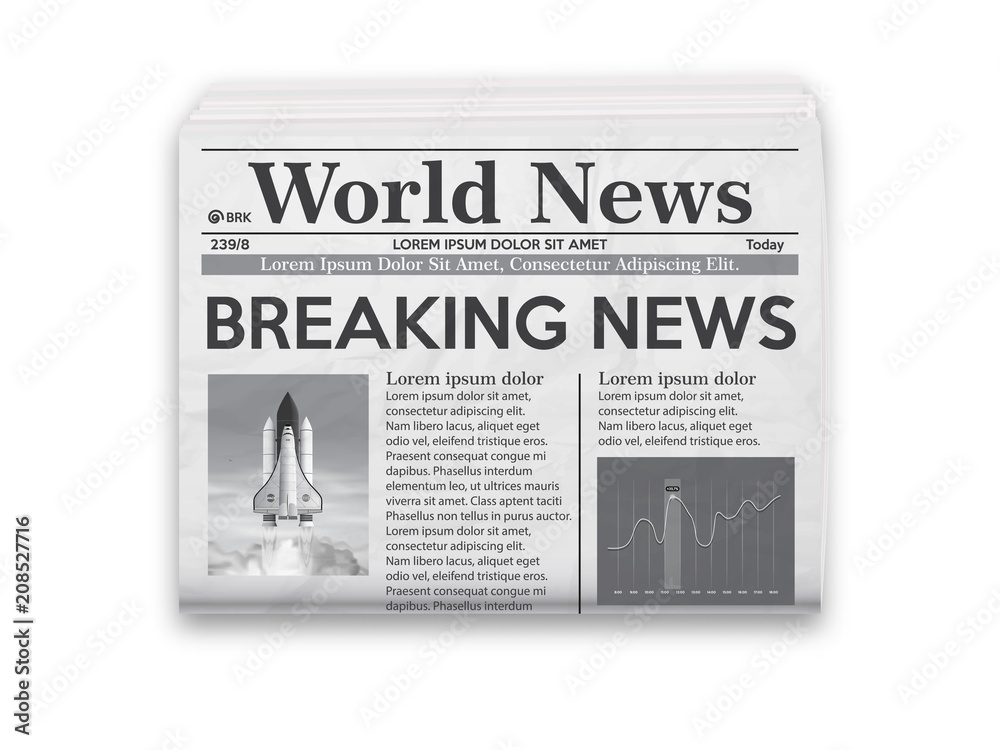 Realistic vector illustration of black and white newspaper layout ...