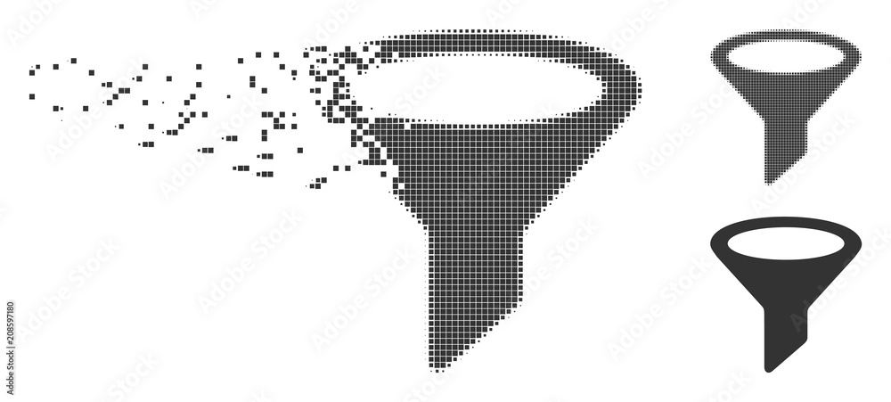 Gray vector filter icon in dissolved, pixelated halftone and undamaged ...