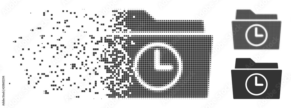 Gray vector temporary folder icon in fractured, pixelated halftone and ...
