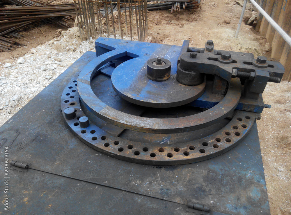 Reinforcement bar bending machine at the bar bending yard in the ...