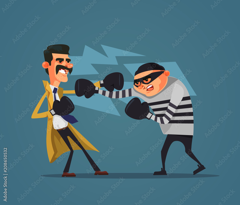 Brave detective policeman character fight criminal prisoner gangster ...