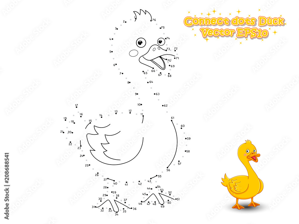 Connect The Dots and Draw Cute Cartoon Duck. Educational Game for Kids ...