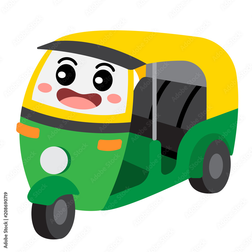 Auto Rickshaw transportation cartoon character perspective view ...