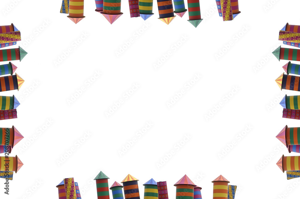 Frame of packed fireworks, different colors of houses fireworks. Stock ...