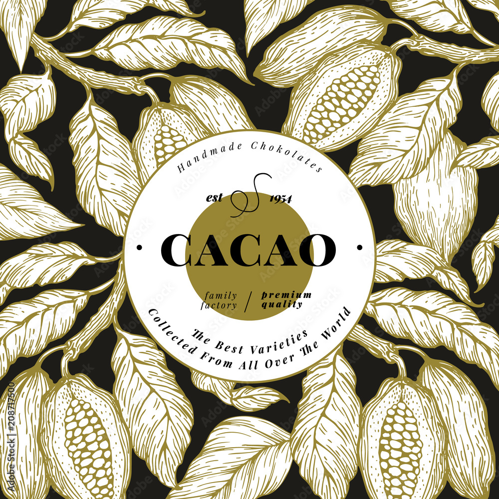 Cocoa bean tree banner template. Chocolate cocoa beans background ...