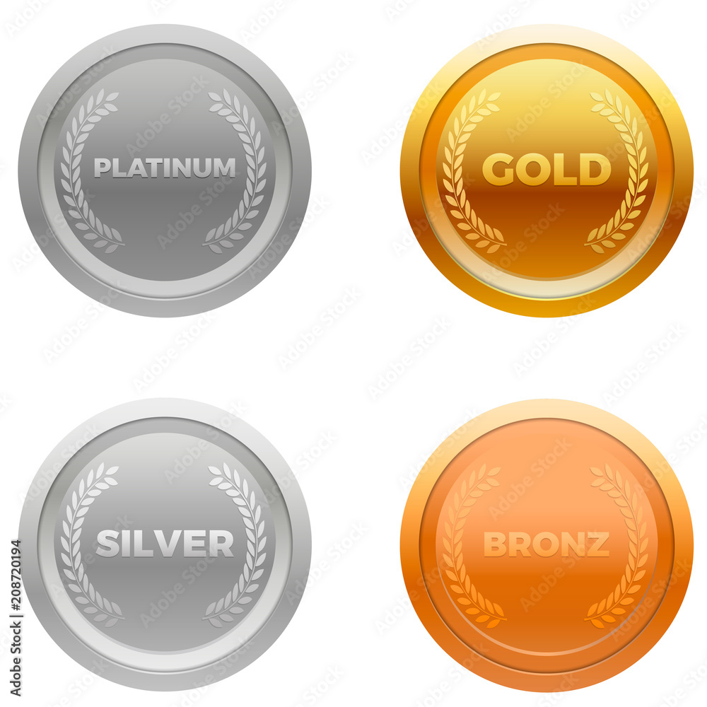 Medal award vector in four colors, platinum, gold , silver , and bronze ...