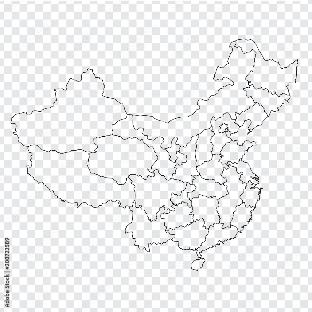 Blank map China. Map of China with the provinces. High quality map of ...