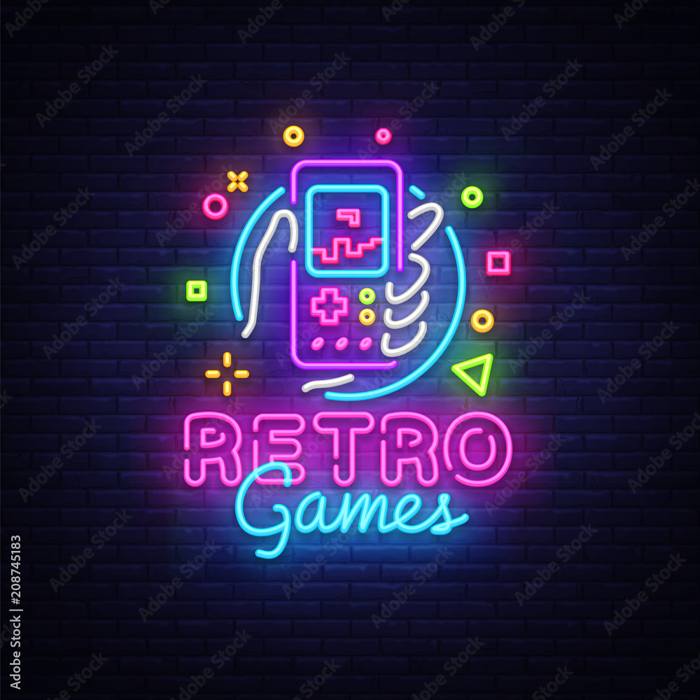Vector de Stock Retro Games Vector Logo. Retro geek gaming gamepad in ...
