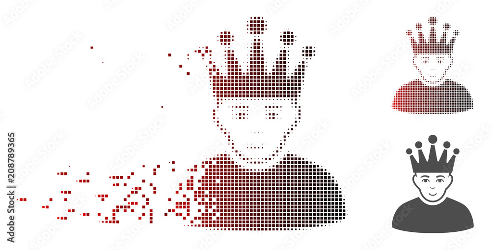 Vector king moderator icon in dispersed, dotted halftone with red to ...