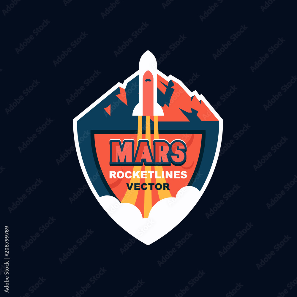 Rocket launch to Mars. Vector logo design for future mission of Mars ...